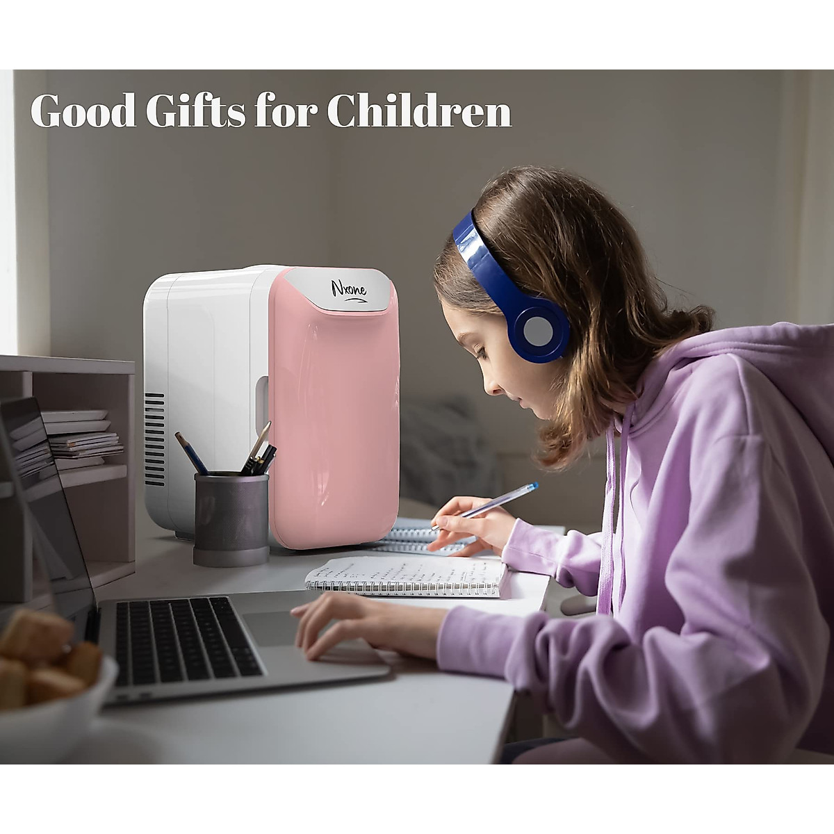 NXONE Mini Fridge,8 Can/6 Liter Small Refrigerator,110VAC/ 12V DC Portable Thermoelectric Cooler and Warmer Freezer Skincare Desk Little Tiny fridge for Cosmetics,Foods, Bedroom,Dorm,Office,and Car