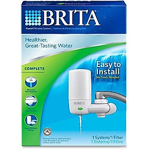 Brita Water Filtration System, Faucet Mount, LED, Blue/White (42201)