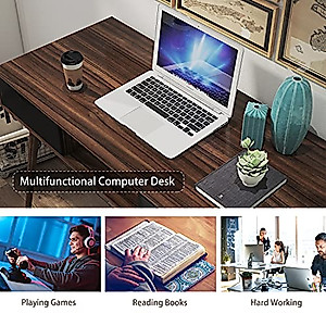 Tangkula Mid Century Desk with Drawers, Writing Computer Desk with Spacious Desktop & Sturdy Construction, Compact Laptop Table Workstation, Desk for Bedroom Home Office (Walnut)