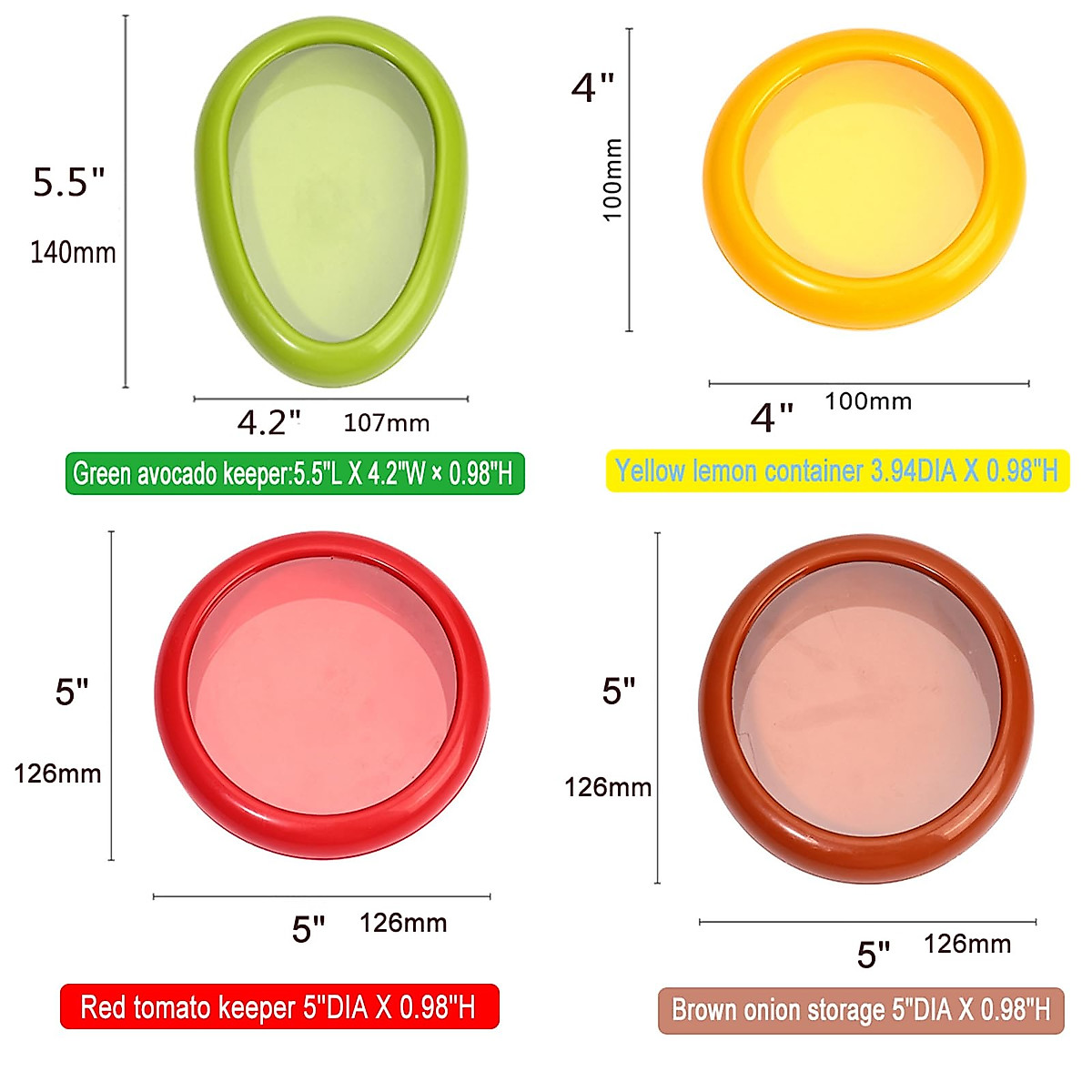 KAZETEC Set of 4 Reusable Silicone Fruit and Vegetable Storage Containers for Fridge - Keep Your Avocado, Onion, and Fruit Fresh and Organized in the Kitchen