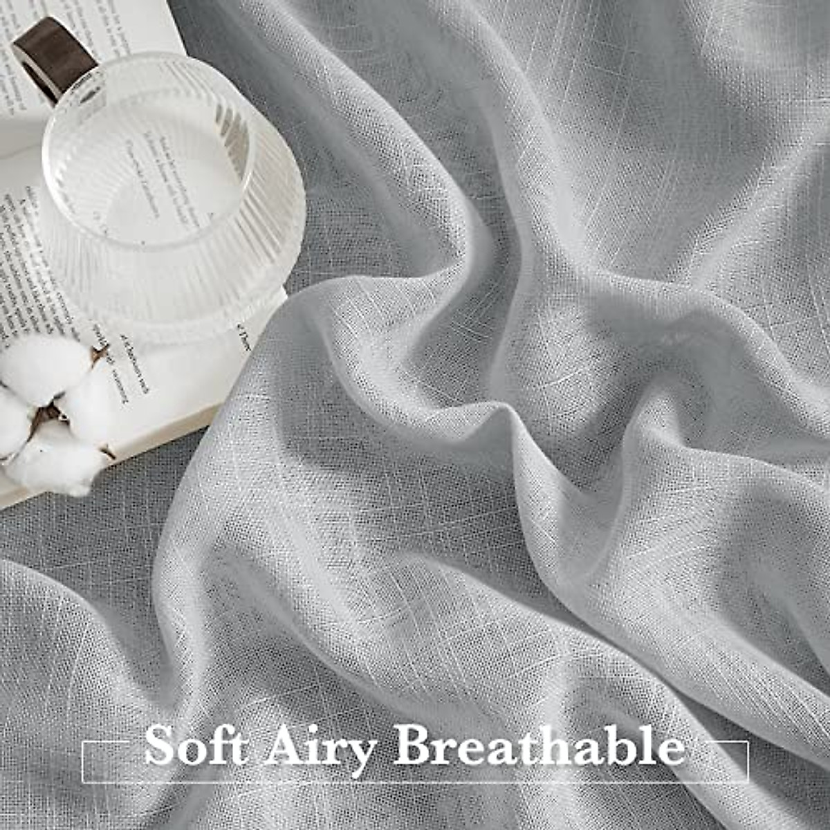 RYB HOME Linen Textured Sheer Curtains 84 inches Long Light & Airy Sheer Window Curtains Country Rustic Farmhouse Curtains for Living Room Bedroom, W 52 x L 84 inch, 2 Pcs, Grey