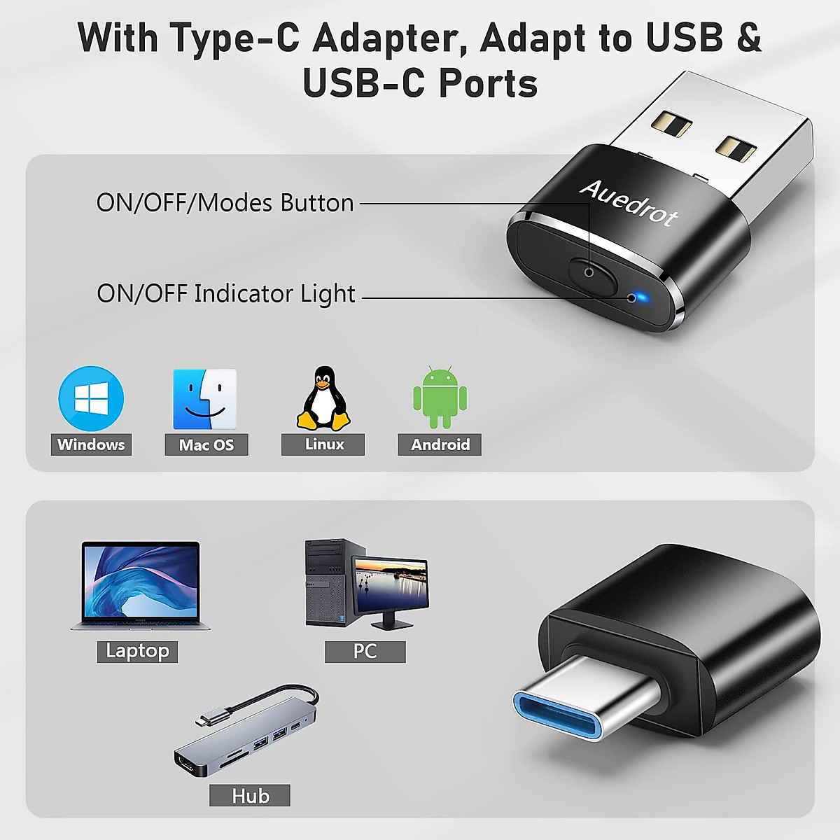 Mouse Jiggler Undetectable Metal USB Mouse Mover with Switch Button, Automatic Mini Mouse Shaker with 2 Jiggle Modes, Driver-Free, Plug & Play, Keep Computer/Laptop Awake, with USB-C Adapter, Black