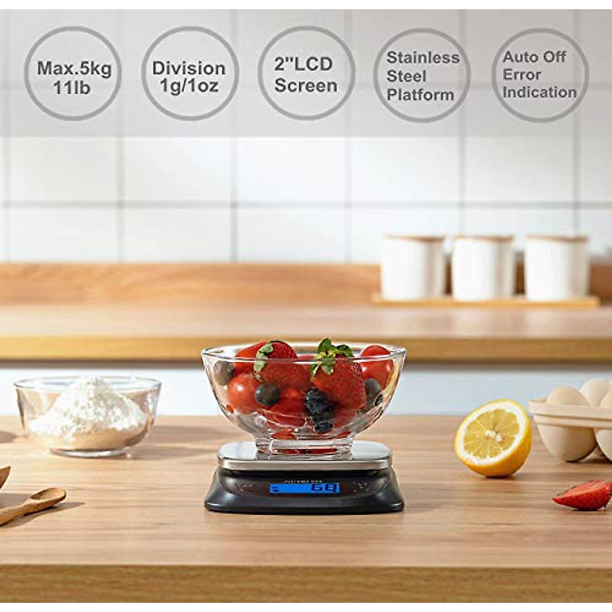 NUTRI FIT Ultra Slim Kitchen Scale Digital Food Weight Scale for Baking Cooking in Grams and Ounces Tare & Backlit LCD Display 11lb 5kg Capacity- Black/Stainless Steel