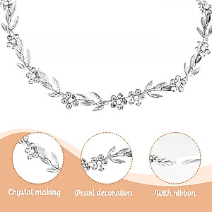 Crystal Leaf Pearl Hair Vine Tiara Headpiece with Flower Headband for Wedding Brides and Women - Silver