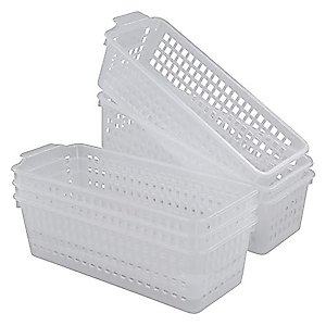 EudokkyNA Clear Slim Storage Baskets, Plastic Small Organizing Bin Set of 6