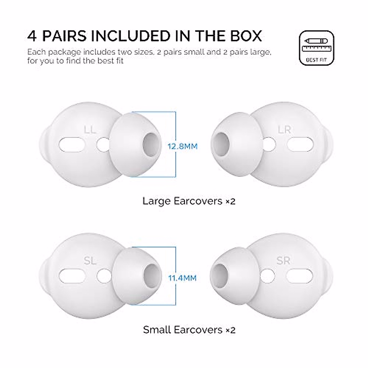 AHASTYLE 4 Pairs AirPods Ear Tips Silicone Earbuds Cover [Not Fit in The Charging Case] Compatible with Apple AirPods (2 Pair Large & 2 Pairs Small, White)