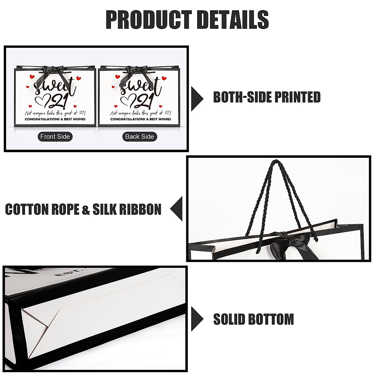 21th Birthday Gift Bag for Decorations with Card, Happy Birthday Gift & Decoration Gift Wrap for Anniversary Party Women Girl Her, 300 FL OZ