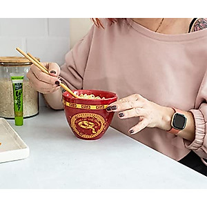 Boom Trendz Year Of The Snake Chinese Zodiac Ceramic Dinnerware Set Includes 16-Ounce Ramen Noodle Bowl Wooden Chopsticks Asian Food Dish Set Home & Kitchen Kawaii Lunar New Year Gifts, Red, One Size