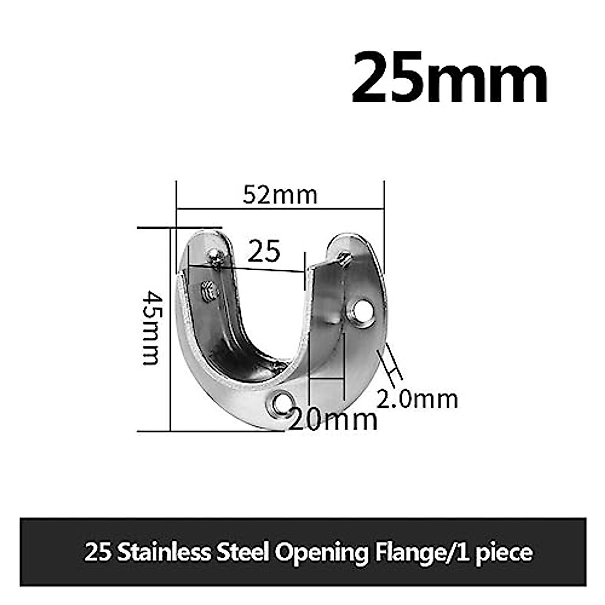 GAGALU 1Pcs Stainless Steel Clothes Rod Rail Holder Bracket For Wardrobe Curtain Shower Curtain Rod U-Shaped Flanges Holder Seat xiaolu (Color : Diameter 25-Silver)