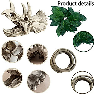 MUYG Bearded Dragon Resin Triceratops Skull Hide Decoration Reptiles Artificial Hideout Cave Landscape Tank Accessories Vines Leaves Hideaway Ornaments for Lizards Snake Gecko