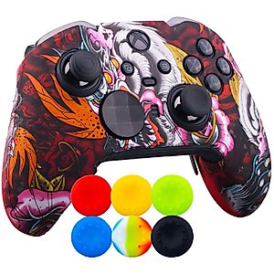 9CDeer 1 x Protective Customize Transfer Print Silicone Cover Skin Red Dragon + 6 Thumb Grips Analog Caps for Xbox Elite Series 2 Controller