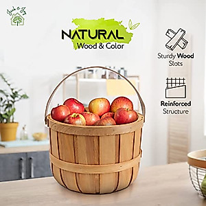 Jack & Joy Set of 2 Baskets for Produce – Thick Wood Slots and Reinforced Body, Display Fruits and Vegetables or Use in Home Garden, Fold Down Strap for Easy Carrying, Large 11" & Small 9"
