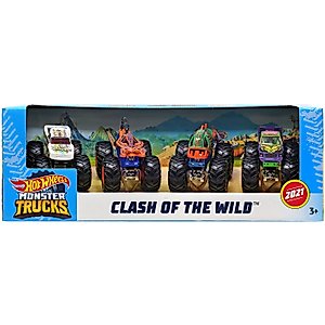 Hot Wheels Monster Trucks Clash of The Wild Diecast Car 4-Pack