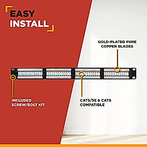 Buyer's Point 24 Port Cat6 RJ45 Patch Panel | Built for Rack or Wall Mount Cable Management w/Punch Down Tool, Server Compatible with Cat 3/4/5/5e/6 — 1 Pack