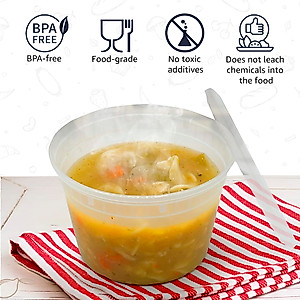 [24 Pack - 32 oz] Plastic Soup Cups Deli Food Storage Containers with Tight Lids Portion Control Non-Spill Stackable Microwaveable Freezer Dishwasher Safe
