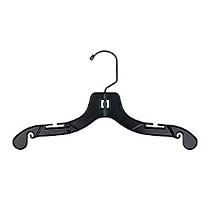 NAHANCO 2412BH Children's Plastic Hangers, Super Heavy Weight Shirt Hangers, Black Swivel Hook, 12" Black (Pack of 100)