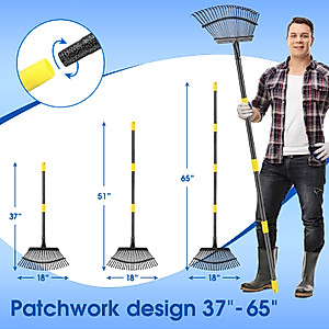 65 Inch Rake for Leaves, Rakes for Lawns Heavy Duty Hoe Lawns Leaf Lawn Leveling Rake Yard Tools for Picking up Leaves, Grass Clippings, Garbage with 25 Metal Tines Ergonomics Adjustable Handle