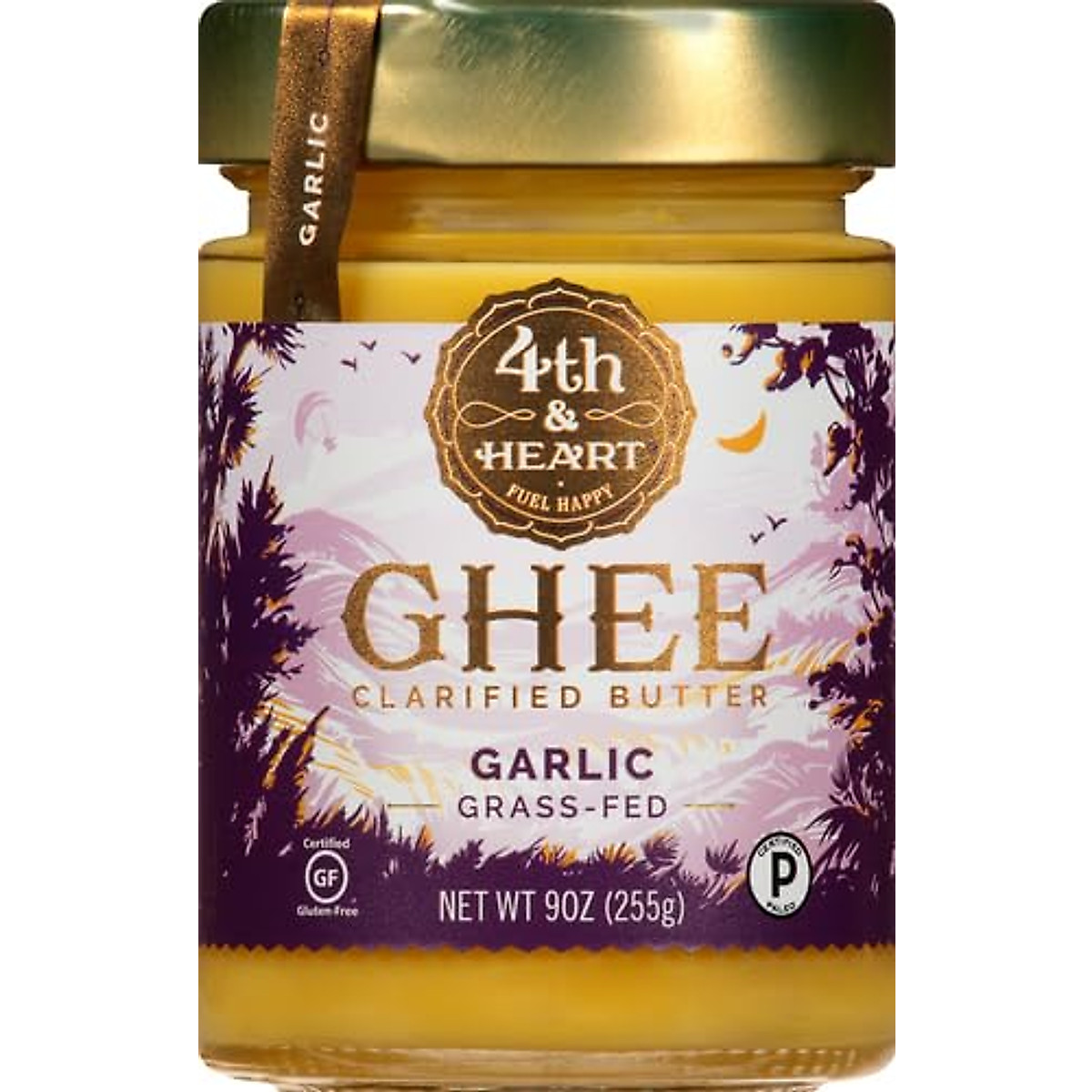 4th & Heart California Garlic Grass-Fed Ghee, 9 Ounce, Keto, Pasture Raised, Lactose and Casein Free, Certified Paleo
