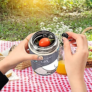 CUPADA Fashion Sphynx Cat Food Jar, Funny Kitty Insulated Hot Food Jars Vacuum 17OZ with Folding Spoon for Work Trip Picnic Camping