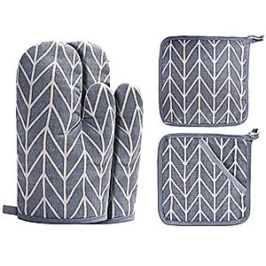 Win Change Oven Mitts and Potholders BBQ Gloves-Oven Mitts and Pot Holders with Recycled Infill Silicone Non-Slip Cooking Gloves for Cooking Baking Grilling (4-Piece Set,Grey)