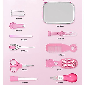 Baby Grooming Kit, Portable Baby Safety Care Set with Hair Brush Comb Nail Clipper Nasal Aspirator etc for Nursery Newborn Toddlers Infant Girl Boys Keep Clean (Pink)