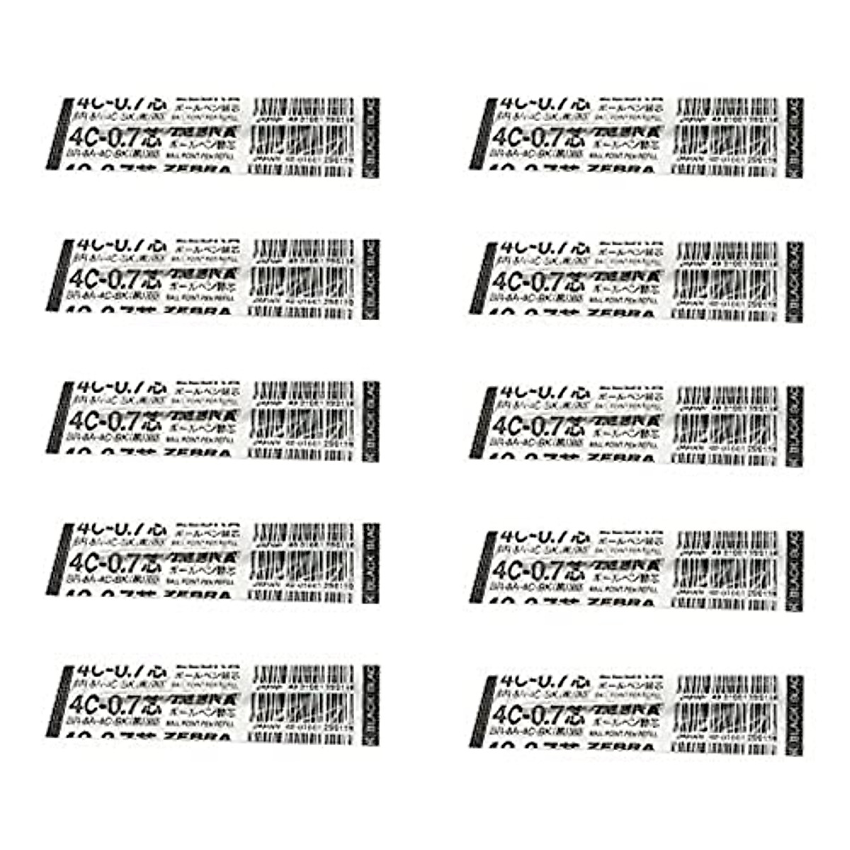 10pcs Zebra 4C-0.7 0.7mm Refill (Box Set) - Black Ink