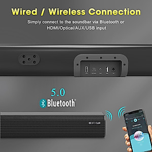 BESTISAN 100W Sound Bars for TV, Sound Bar with Bluetooth, HDMI-ARC, Optical, AUX Input,Soundbar Sound System for TV Speakers,Home Theater, Projectors