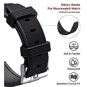 Stanchev Men's 20mm Soft Silicone Watch Band for Omega X Swatch MoonSwatch Speedmaster, Black