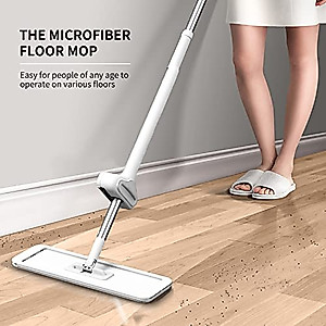 XIXIAN Microfiber Mop Floor Cleaning System Washable Pads Reusable Dust Mops with 4PCS Soft Refill Pads Hardwood Wood Floor Cleaner Mop 360 Rotate Dry Wet Mop