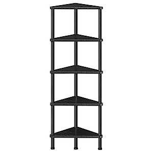 HOOBRO Corner Shelf, Industrial 5-Tier Wall Corner Bookshelf with Metal Frame, Corner Shelf Stand Display Plant Flower, Corner Bookcase for Small Spaces, Bedroom, Living Room, Black BK33CJ01