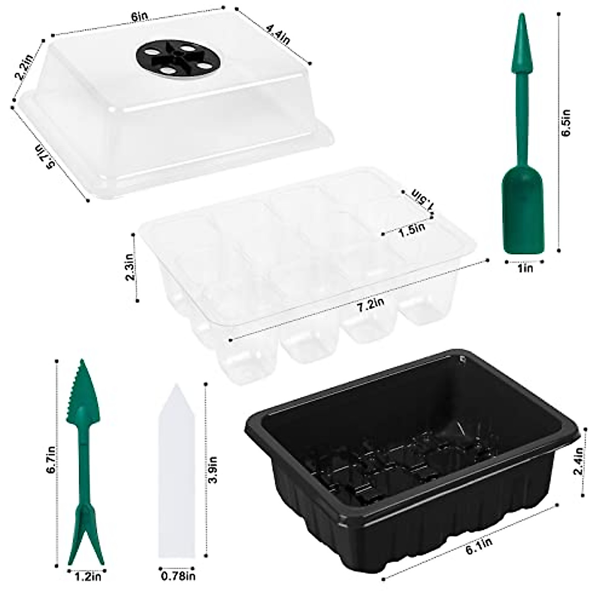 JERIA 12 Packs 144 Cells Seedling Starter Trays,Seed Starter Tray Seed Starter Kit with Humidity Adjustable Dome,Plant Germination Trays and Plant Starter Kit for Seeds Growing Starting (Black)