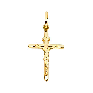 TGDJ 14k Yellow Gold Crucifix Cross Pendant with 1.6mm Figaro Chain Necklace (20.0)