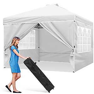 Winkalon 10x10 Pop Up Canopy, Instant Canopy Tent with Removable Sidewalls and Mesh Windows for Vendor Events, Outdoor Craft Show, Farmers Markets-White