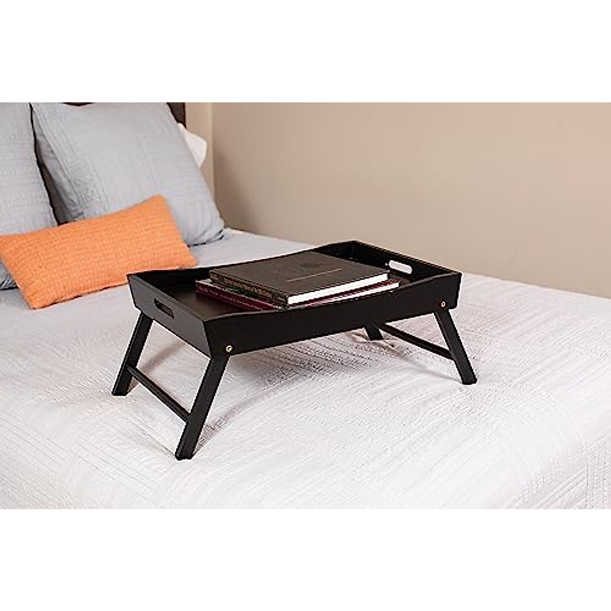 BIRDROCK HOME Wood Bed Tray with Folding Legs - Work from Home - Wide Breakfast Serving Tray Lap Desk with Sides and Handles - Black