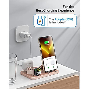 MODOCH 3 in 1 Charging Station for Apple Multiple Devices, Foldable and Portable Travel Charging Dock Compatible with iPhone Airpods Apple Watch Charger Stand with Adapter (Rose Gold)
