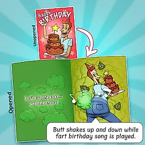 Joyadora Pop Up Singing Birthday Card - Funny Fart Prank Happy Birthday Music Card for Dads Mothers and Kids