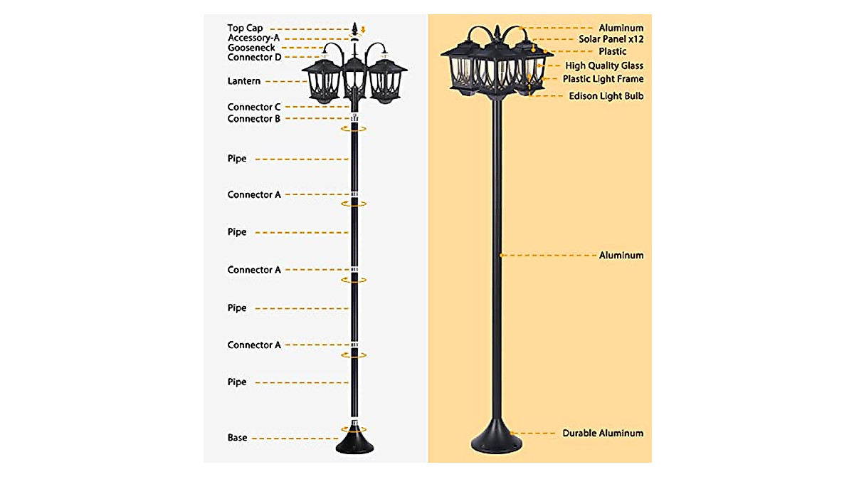 PASAMIC Solar Post Lights - Waterproof 3-Head Outdoor Garden Lighting