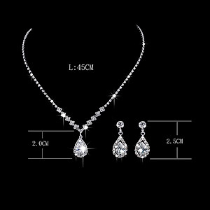 Aukmla Bride Wedding Necklace Earrings Set Silver Rhinestones Necklaces Bridal Crystal Jewelry Accessories for Women (Set of 3)