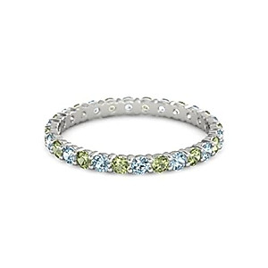 CARILLON Aquamarine With Peridot Round 2.50 MM Eternity 925 Sterling Silver Women Stacking Ring (Sterling Silver, 6.5)