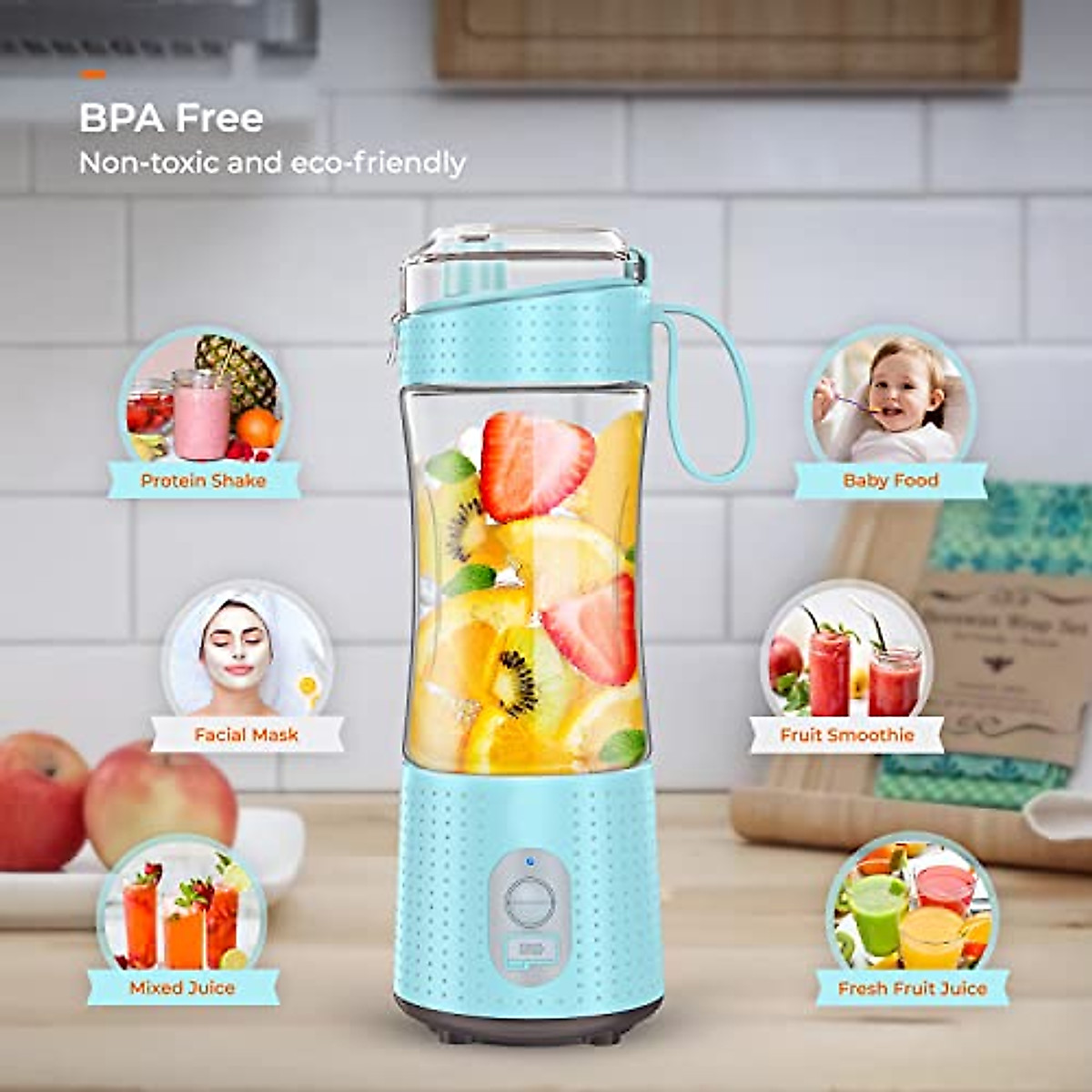 Aoozi Portable Blenders, Personal Size Blender Smoothies and Shakes,Mini Blender USB Rechargeable, Handheld Blender Sports,Travel and Home (SkyBlue)