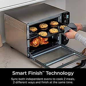 Ninja DCT401 12-in-1 Double Oven with FlexDoor, FlavorSeal & Smart Finish, Rapid Top Oven, Convection and Air Fry Bottom Oven, Bake, Roast, Toast, Air Fry, Pizza and More, Stainless Steel