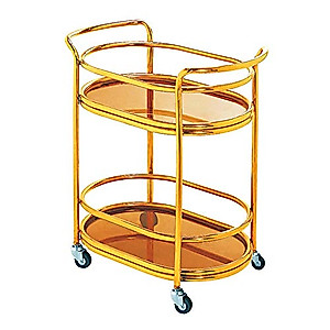 POCHY Multipurpose Catering Trolley Kitchen Trolley Cart Island Rolling Serving Carts Sleek Round Guard Rails 2 Tier Storage Cart Universal Wheels Commercial