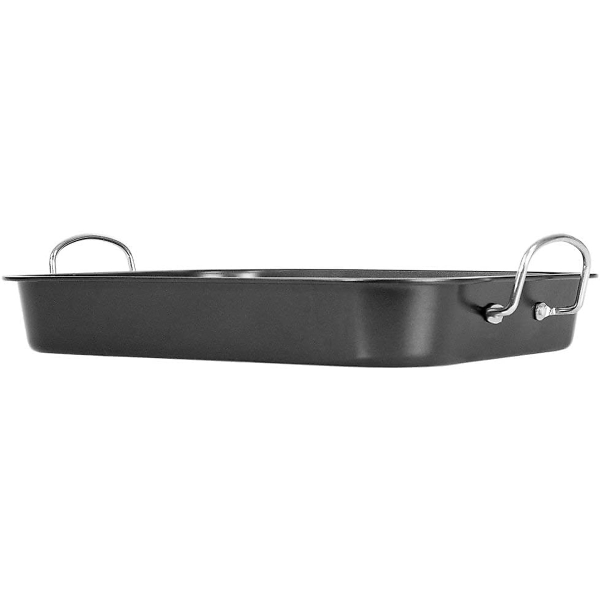 Deluxe Non Stick Roaster/Roasting Pan with Handles and Grill Rack, Excellent for Turkeys, Hams and Chickens 14.5" x 11.5", Black
