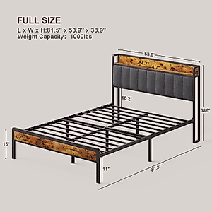 Gizoon Full Platform Bed Frame, Metal Bed Frame with Storage Headboard, Sturdy and Stable, Noise Free, No Box Spring Needed, Easy Assembly