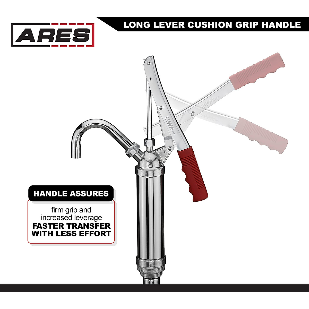 ARES 55000 - Oil Barrel Pump - 2-Piece Telescoping Suction Tube Fits 15-55 Gallon Drums - Designed to Deliver Base Oil, Transmission Oil and Heavier Fluids - Removable Heavy Duty Spout