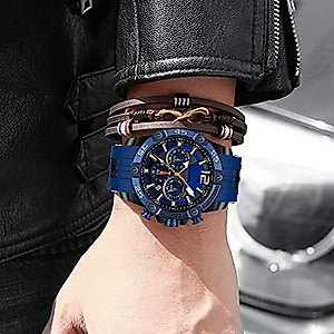 AIMES Mens Watches Sport Military Waterproof Multifunction Chronograph Watch Luminous Blue Silicon Strap Casual Watches for Men Fashion Business Wrist Watch Clock