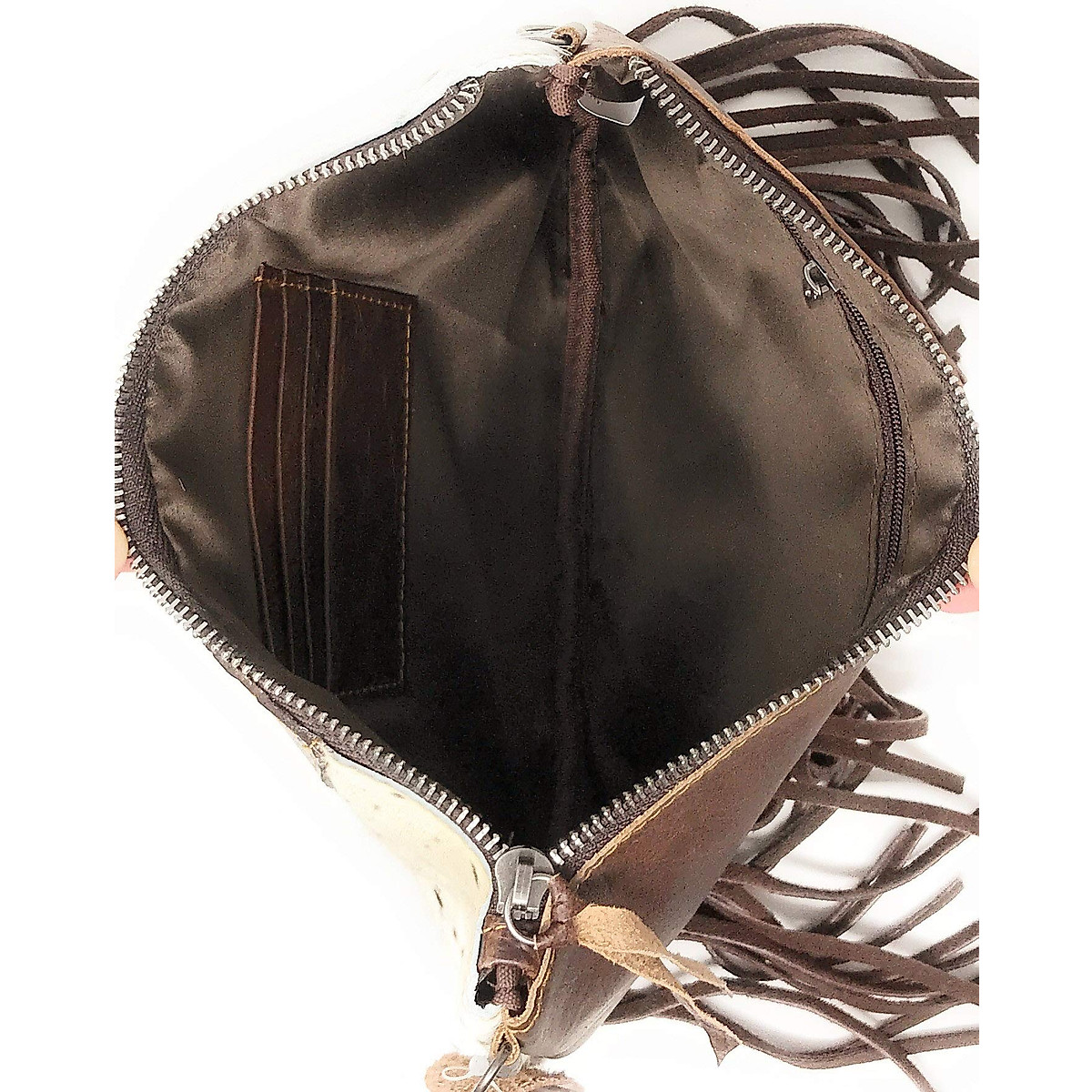 Western Genuine Leather Indian Head Cowgirl Crossbody Messenger Fringe Purse Bag in 4 colors (Brown)