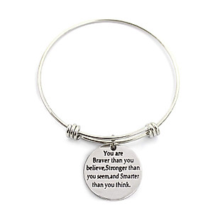L.Beautiful 3 Pack Women Engraved Message Inspirational Words Round Charm Bracelets Set Expandable Silver Plated Stainless Steel Motivational Bangle Bracelet with Gift Box