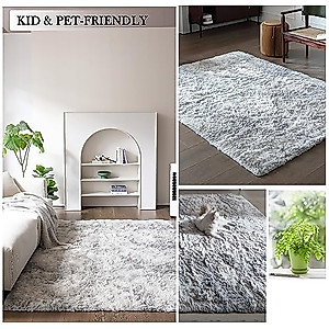 Grozoken Area Rug 5x7 Fluffy Soft Shaggy Rug Non-Slip Plush Rug for Living Room, Bedroom Rug, Indoor, Kids Room, Playroom, Light Grey