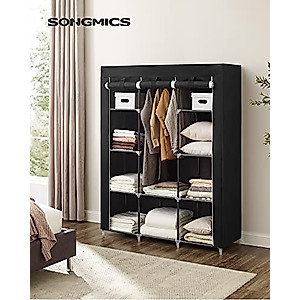 SONGMICS 51-Inch Portable Closet, Wardrobe Storage Organizer with 10 Shelves, Closet System with Hanging Rods and Cover, for Hanging Clothes, Quick and Easy Assembly, Black URYG93BK